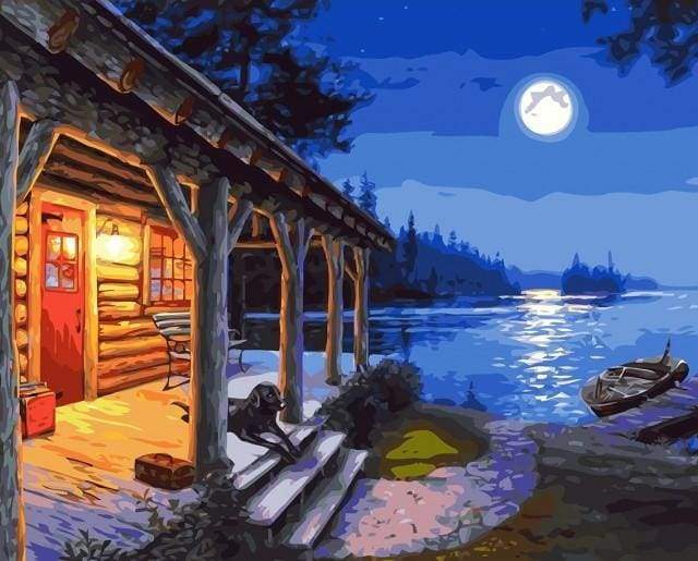 Cabin and Moonlight View | Paint By Numbers Kit | Paint with Number