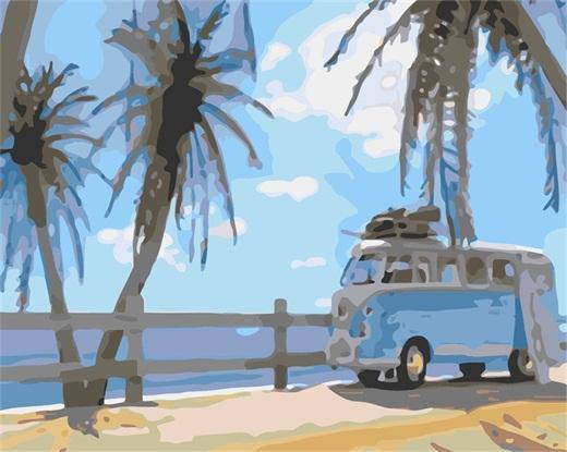Minibus Picnic in a Beach | Paint By Numbers Kit | Paint with Number